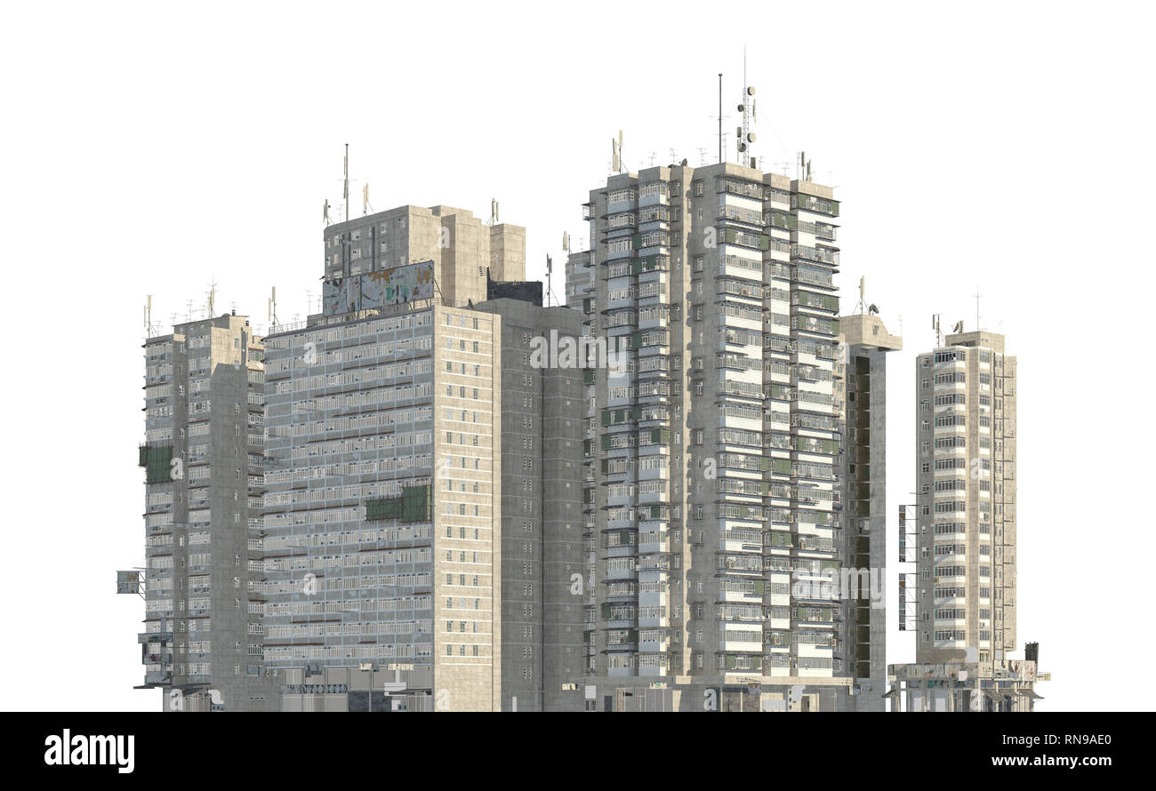 3D illustration slums buildings isolated on white background Stock ...
