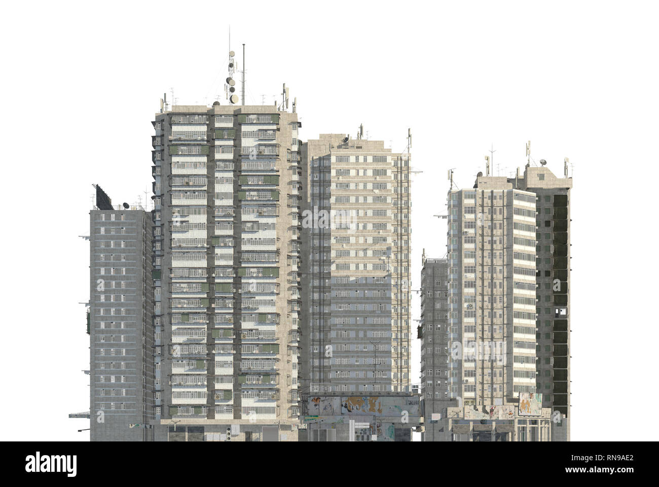 3D illustration slums buildings isolated on white background Stock ...