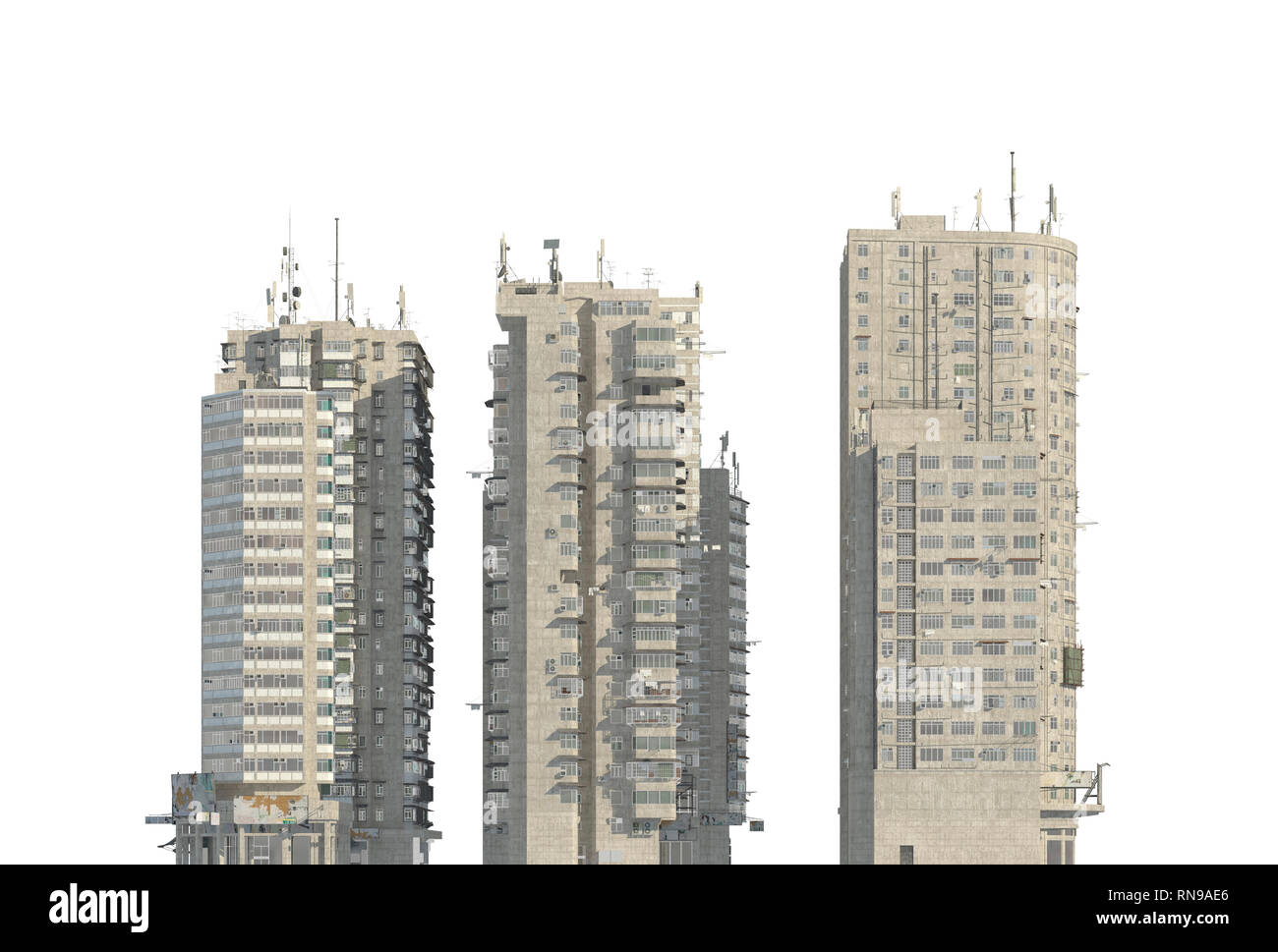 3D illustration slums buildings isolated on white background Stock ...