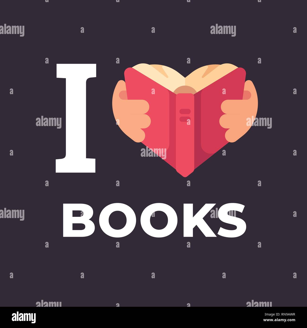 I love books flat illustration. Hands holding a book in the shape of a ...
