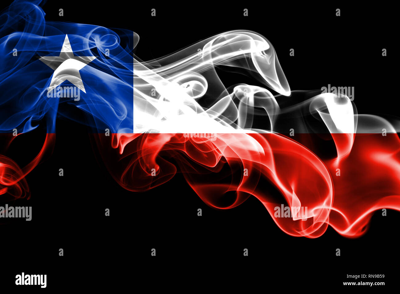 National flag of Chile made from colored smoke isolated on black ...
