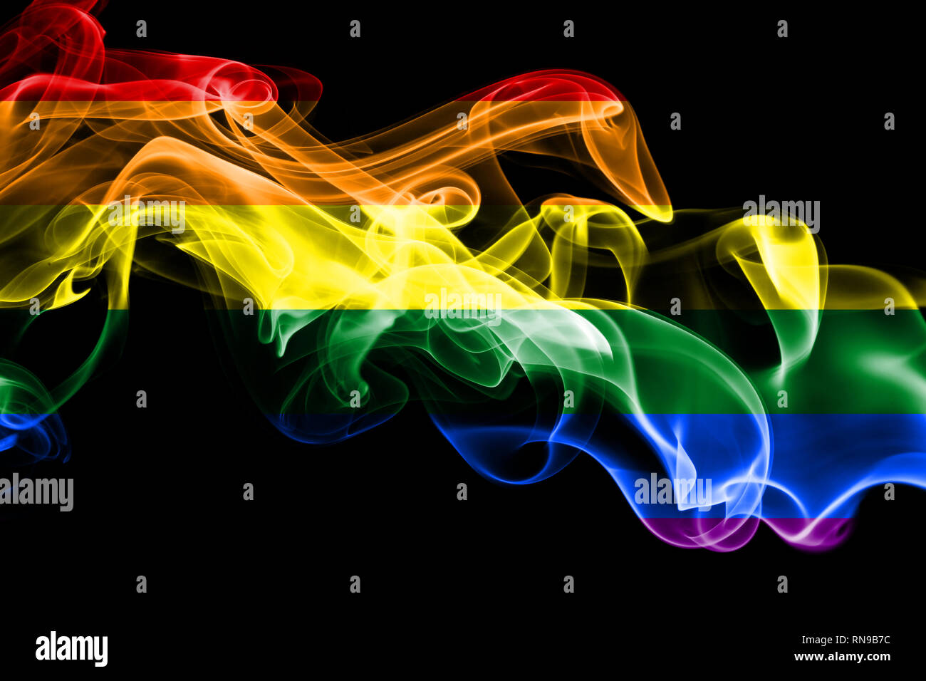 National flag of Gay made from colored smoke isolated on black ...