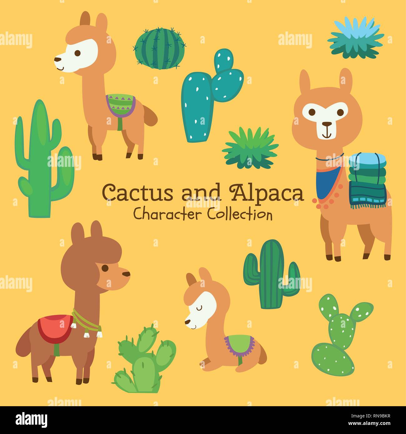 cute character set of cactus and alpaca Stock Vector Image & Art - Alamy