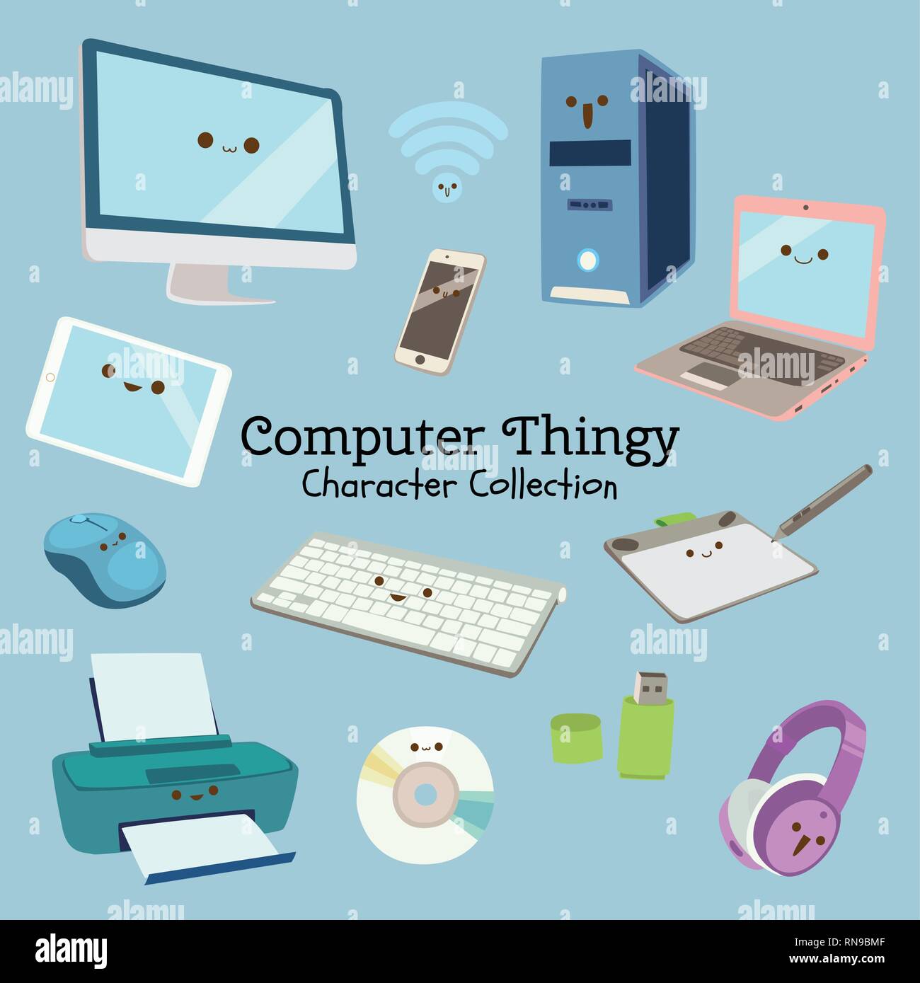 Computer kawaii cartoon happy cute Stock Vector Images - Alamy