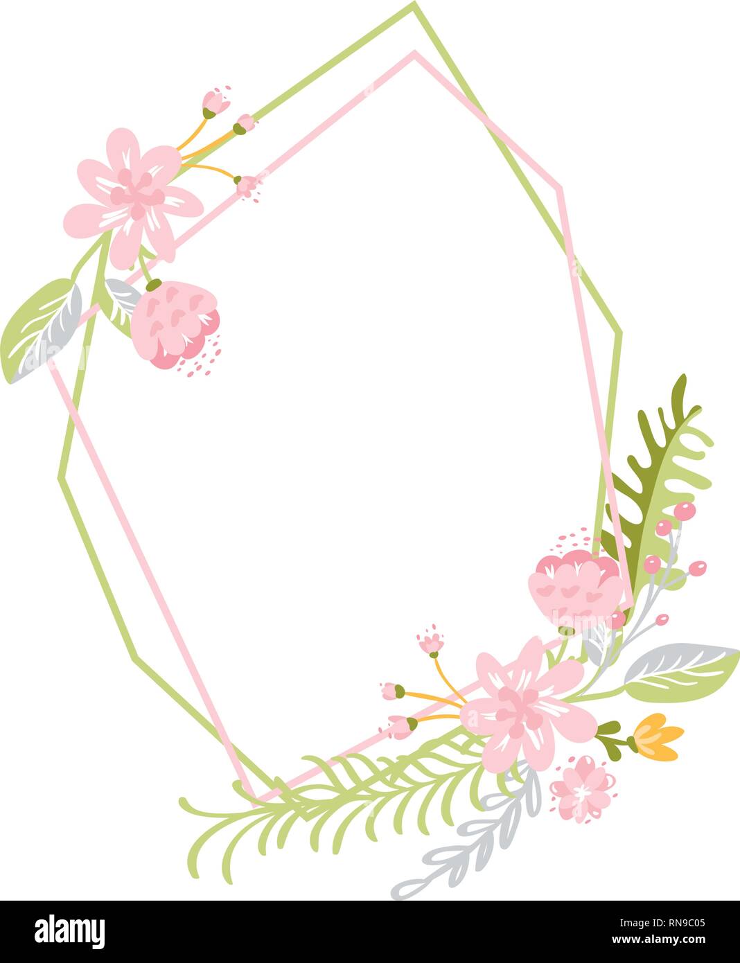 Geometric Spring wreath with flower. Flat herb abstract vector garden ...