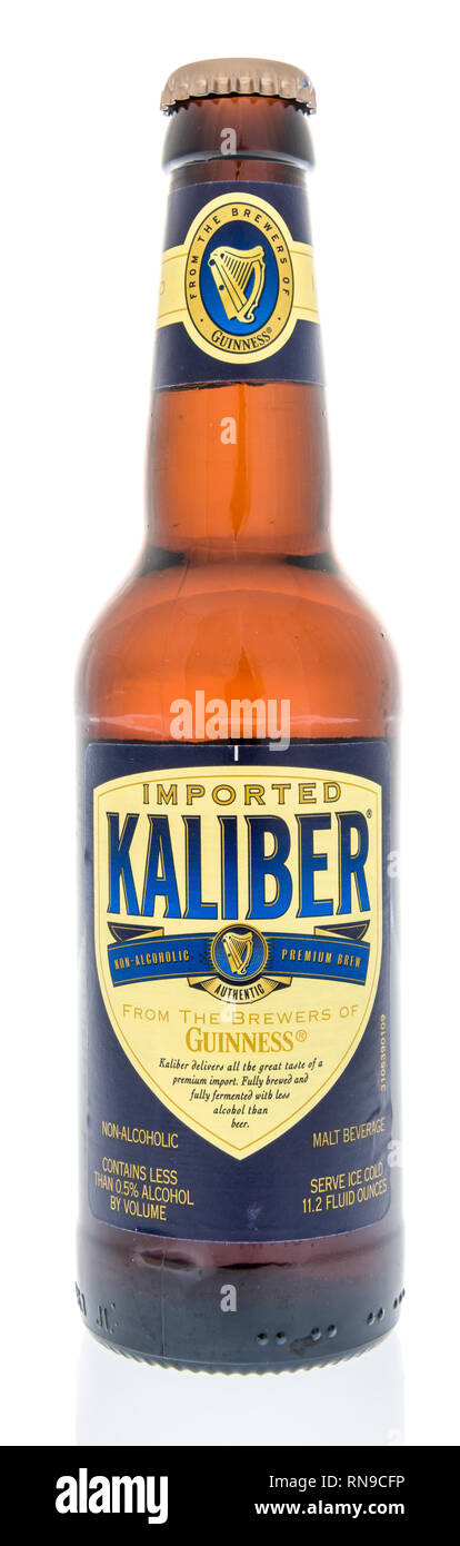 Winneconne, WI - 15 February 2019: A bottle of Kaliber from Gunness non ...