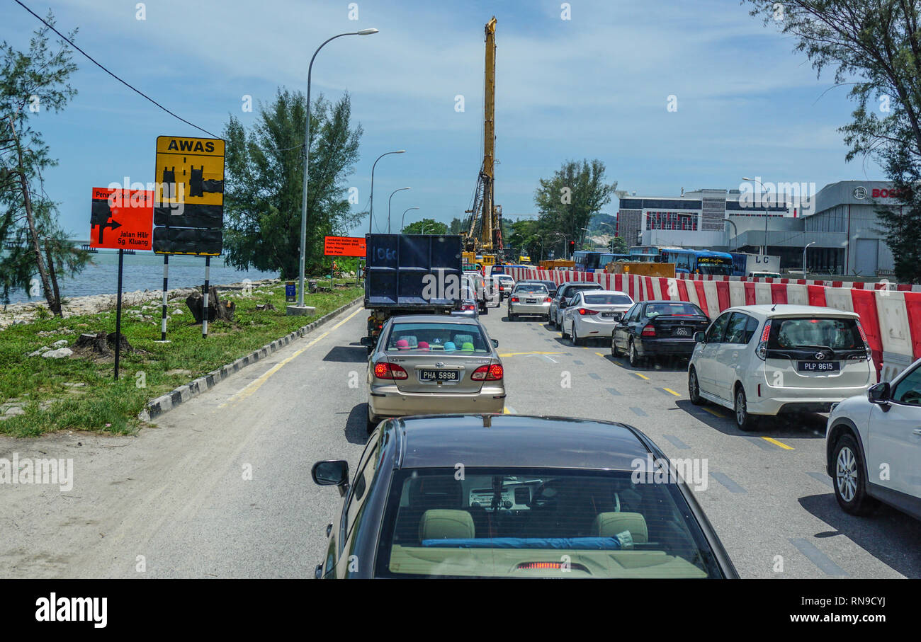 Penang, Malaysia - Aug 21, 2014. Traffic jam on the highway in Penang ...
