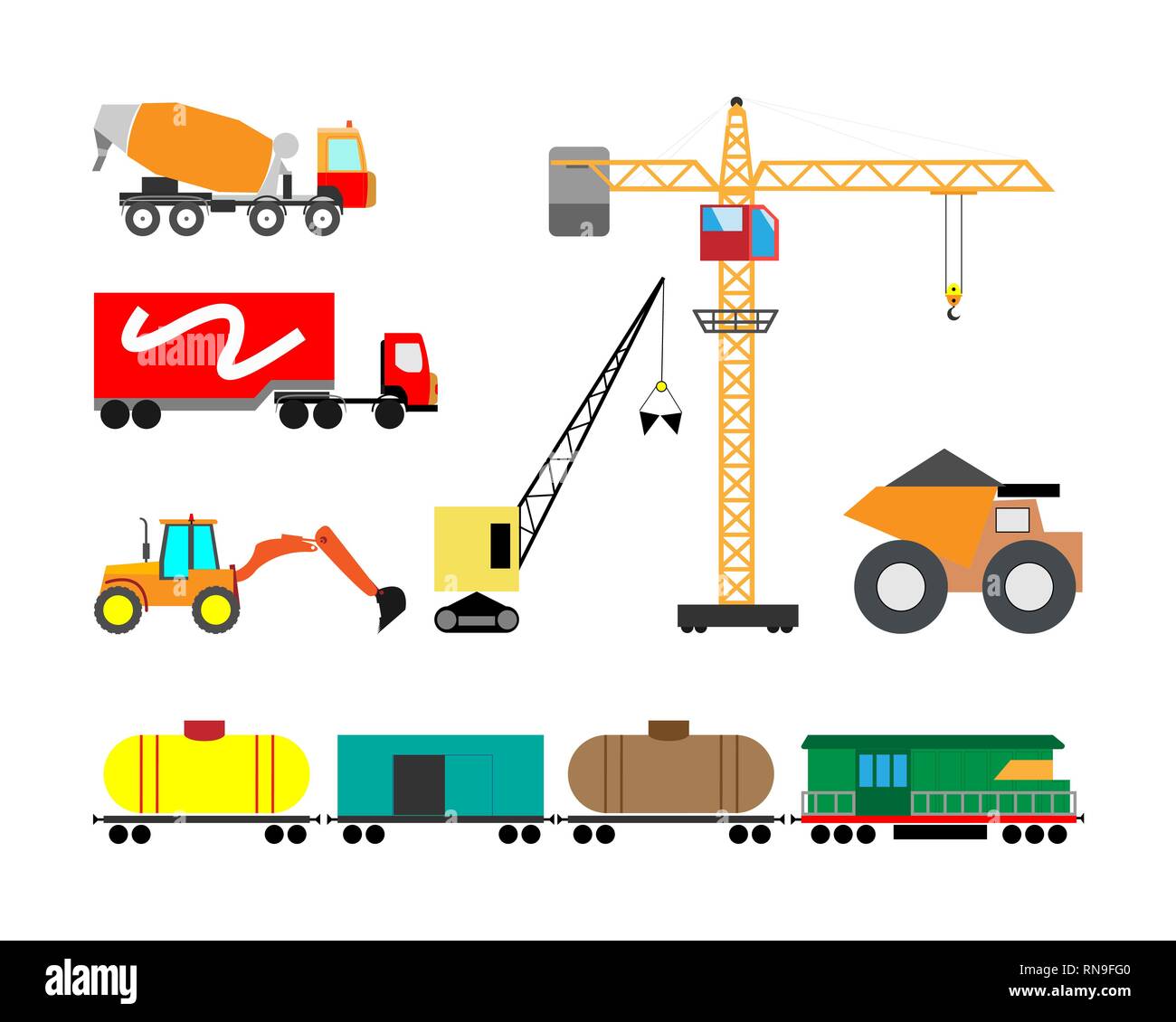 Set of heavy construction machines icons. Vector illustration of heavy ...