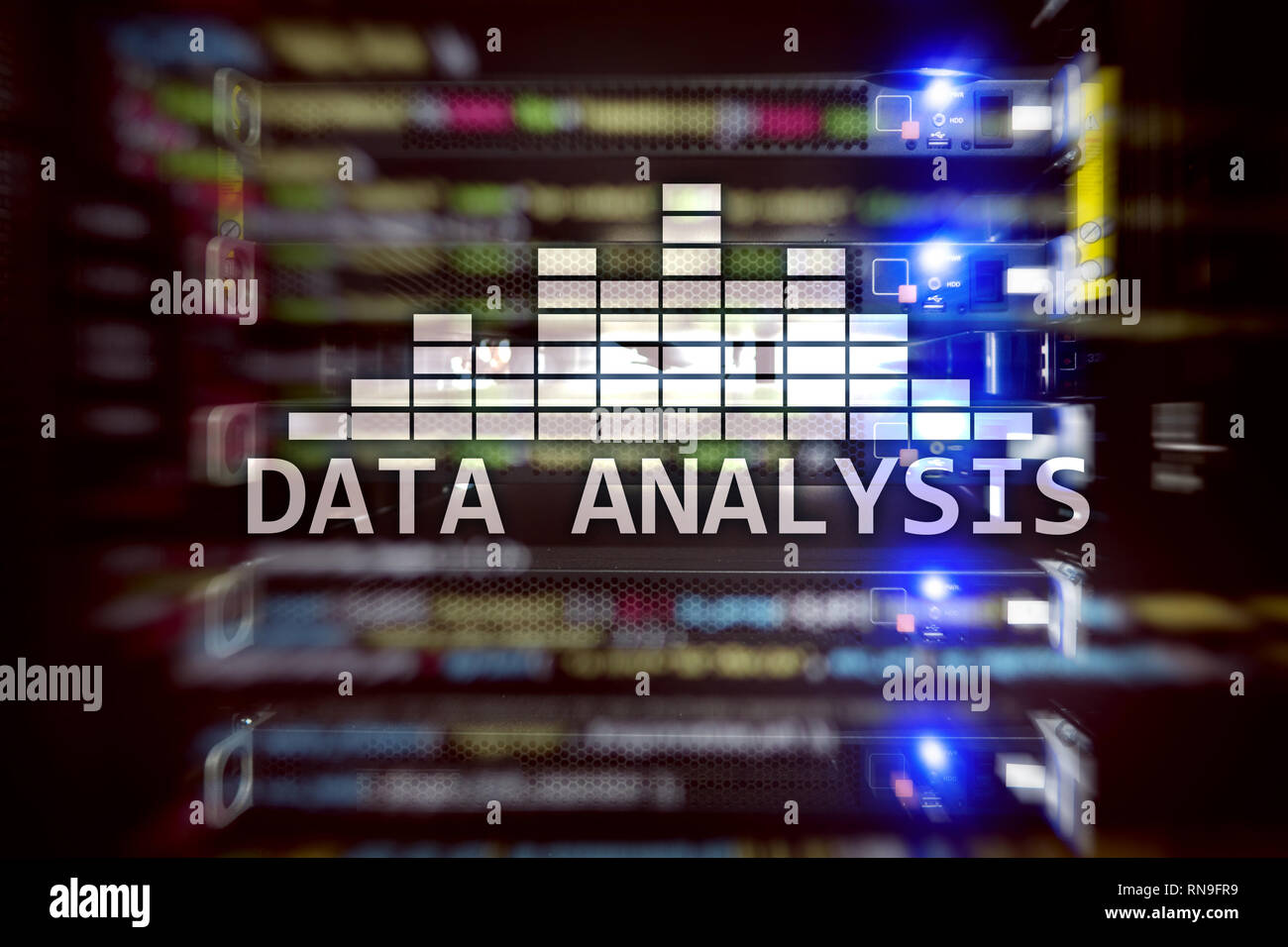 Big Data analysis text on server room background. Internet and modern ...
