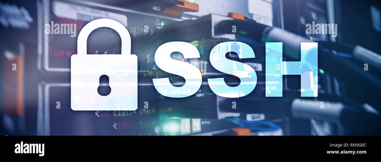 SSH, Secure Shell protocol and software. Data protection, internet and ...