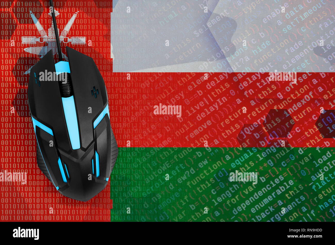 Oman flag and modern backlit computer mouse. The concept of digital ...