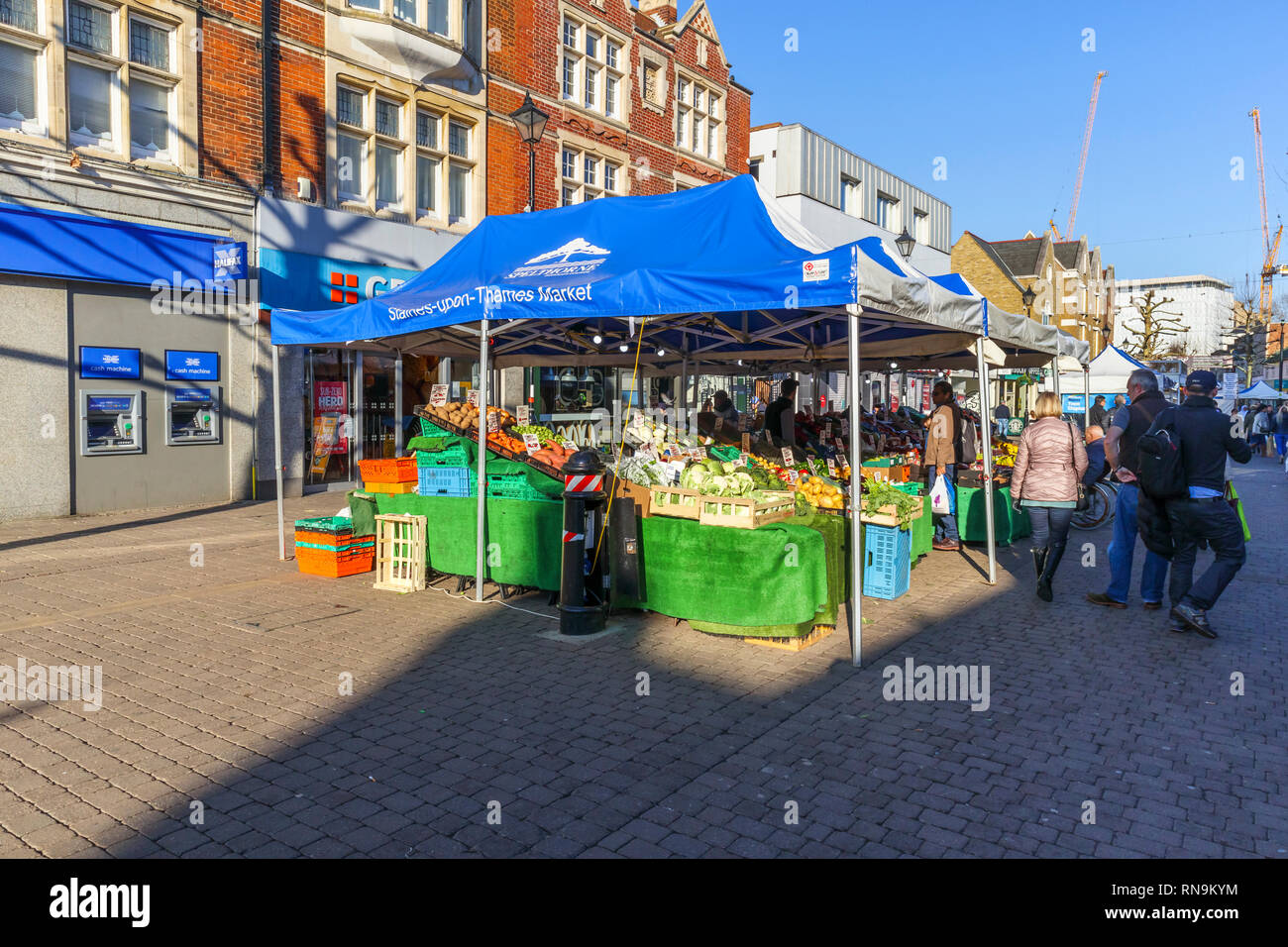 Fruit and vegetable stall in Staines-Upon-Thames Market in High Street ...