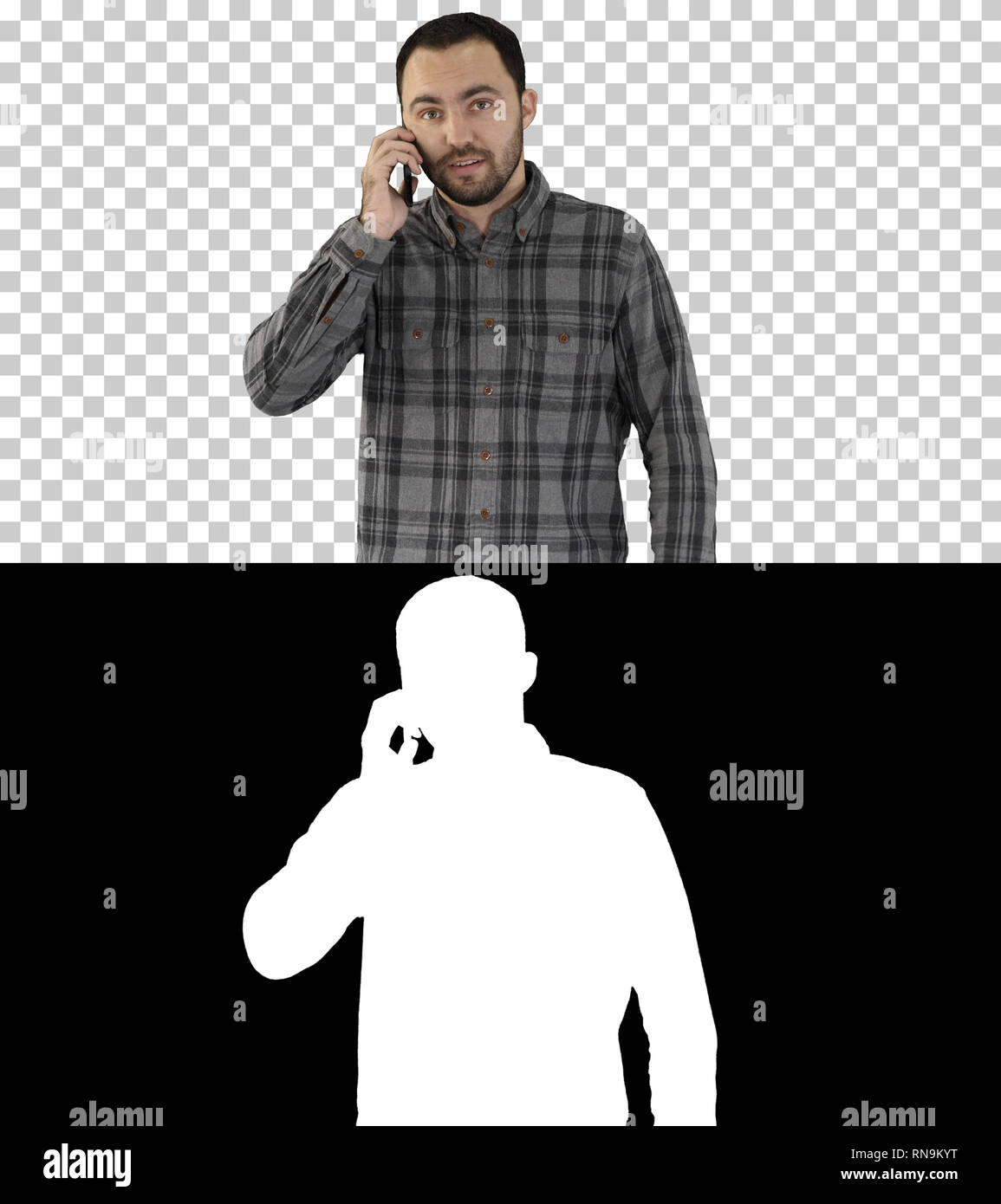 Young man talking on phone and walking, Alpha Channel Stock Photo - Alamy