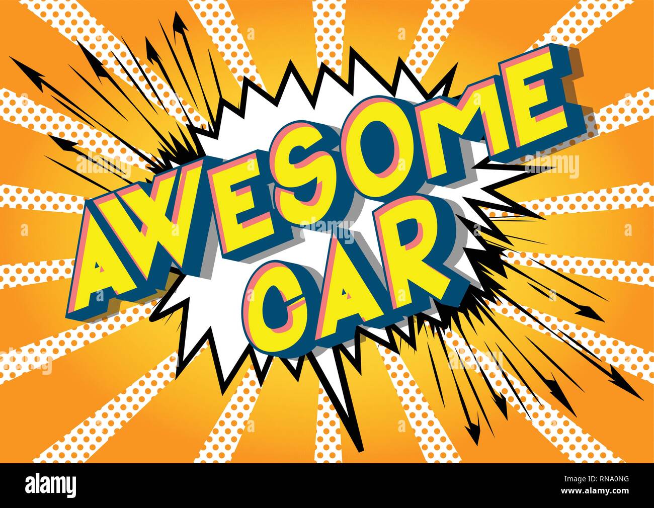 Awesome Car Vector Illustrated Comic Book Style Phrase On Abstract