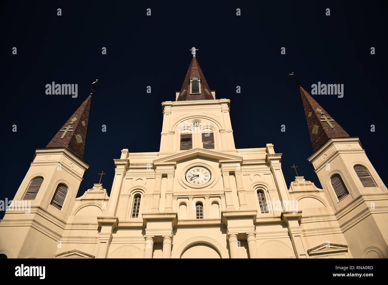 Close, upward view of St Louis Cathedral in Jackson square in the ...