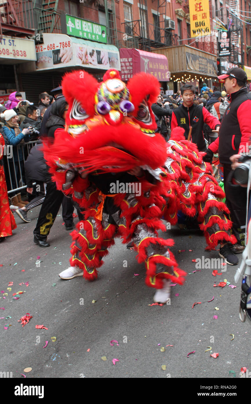New York, New York, USA. 17th Feb, 2019. A Dragon dances for thousands ...