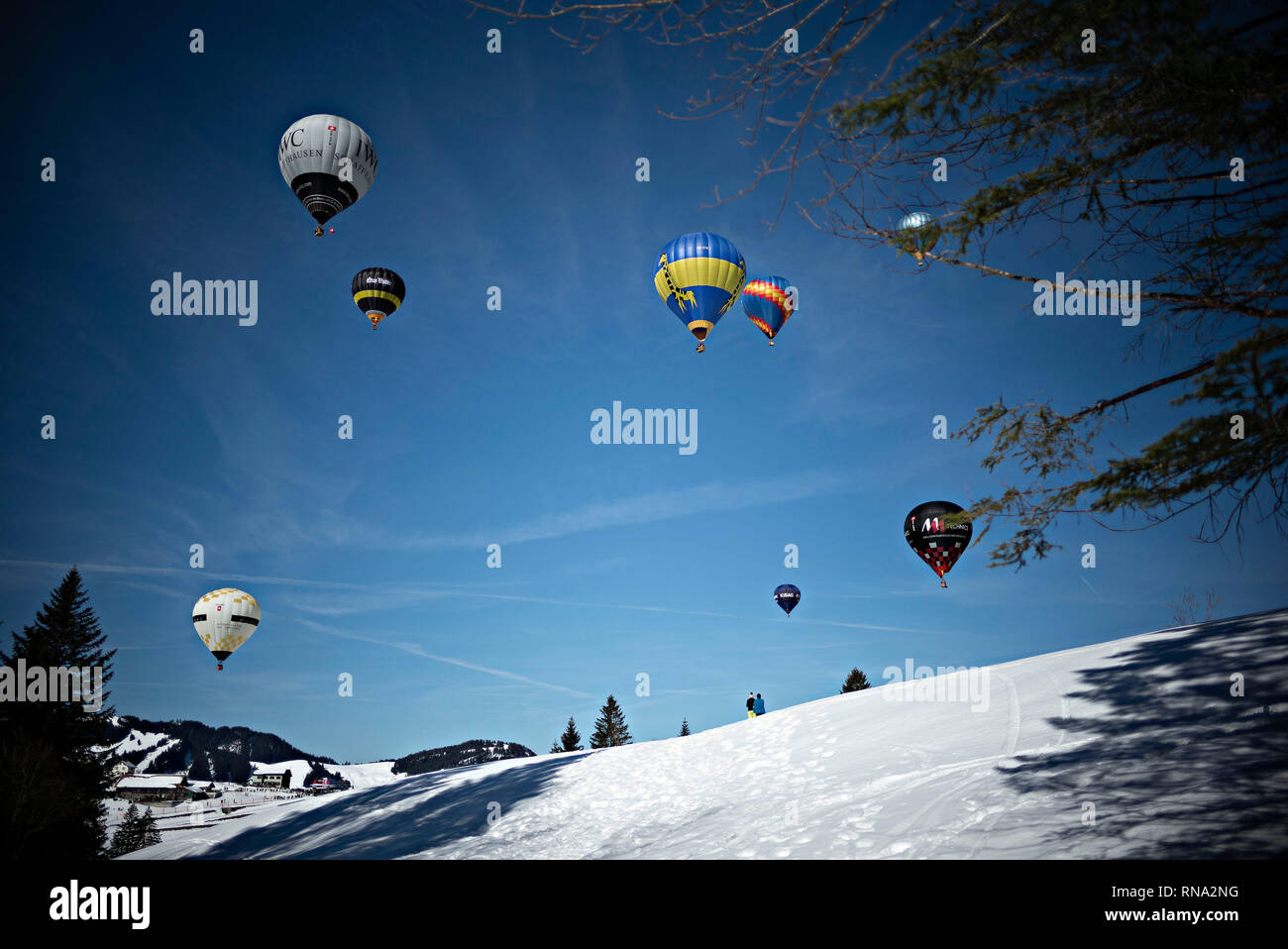 Sattel, Switzerland. 17th Feb, 2019. Participants fly their hot air ...