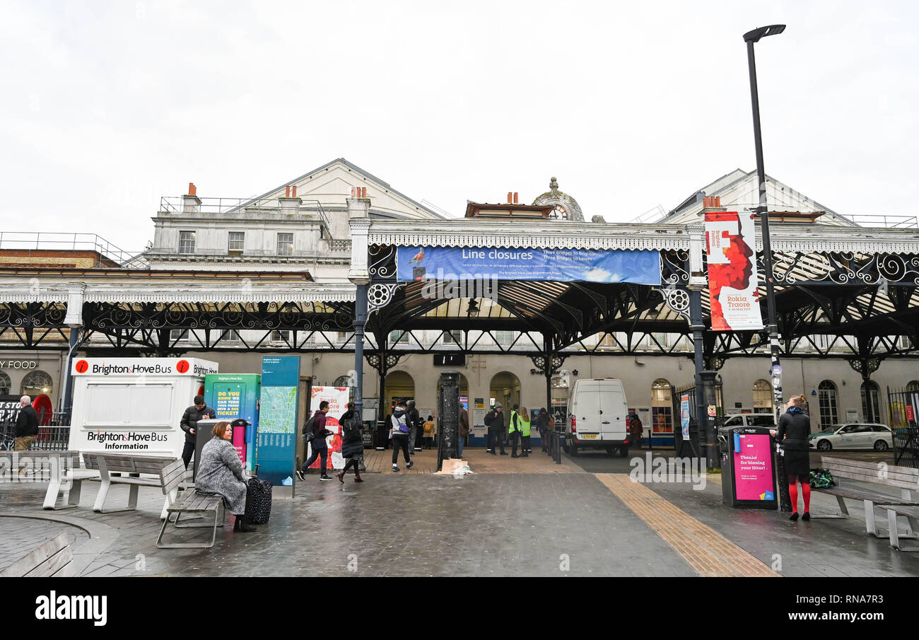 Brighton, UK. 18th Feb, 2019. Brighton Railway Station was relatively ...