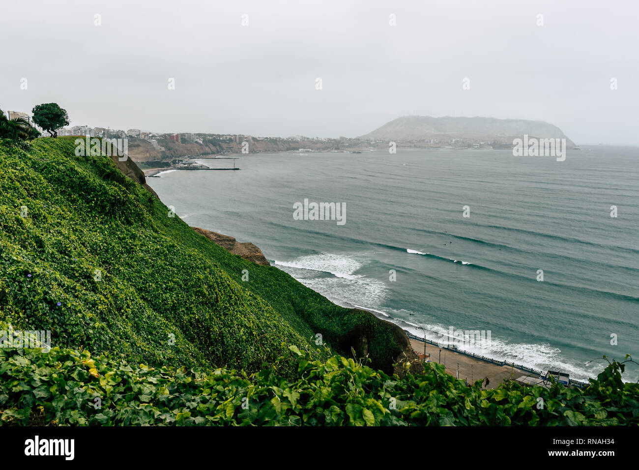 View from Miraflores to the Pacific Ocean in Lima, the cloudy capital ...