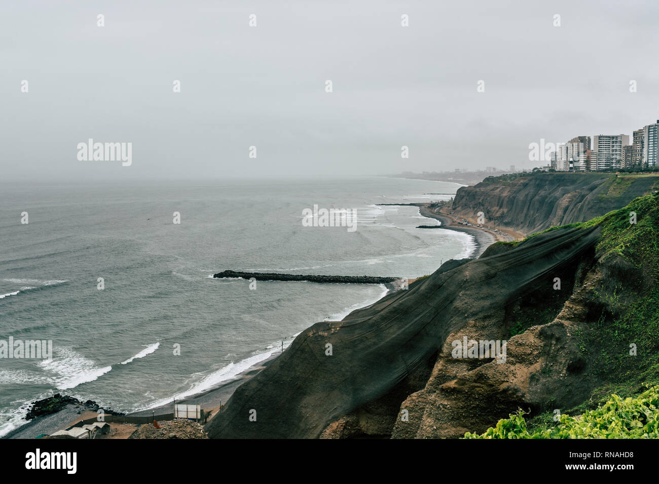 View from Miraflores to the Pacific Ocean in Lima, the cloudy capital ...