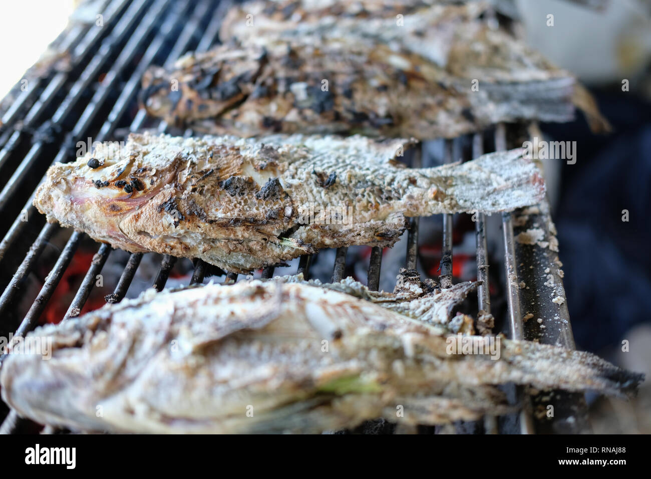 grilled roasted salted tilapia fish with salt Stock Photo - Alamy