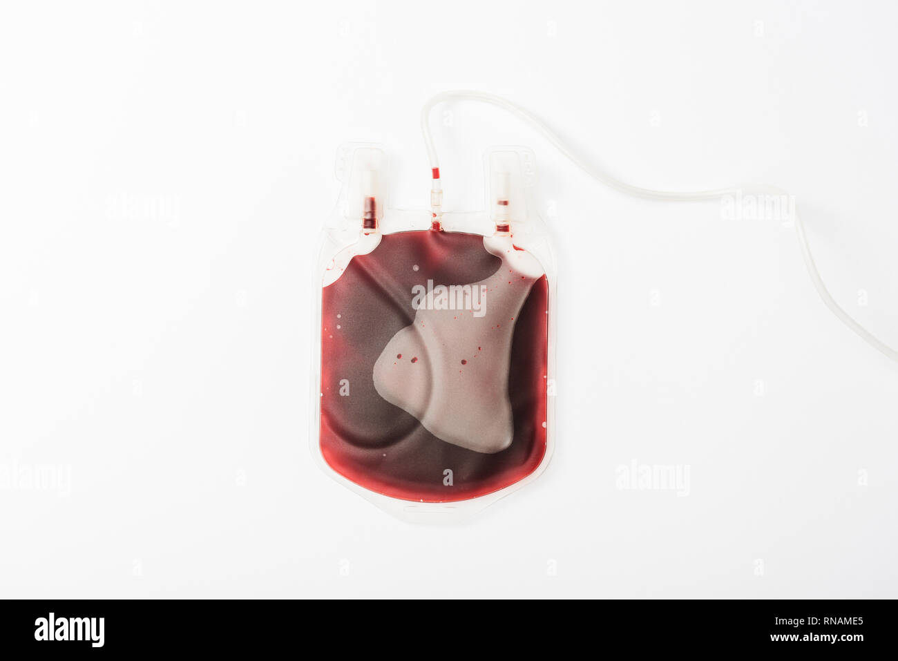 Top view of drip with blood isolated on white, blood donation concept ...