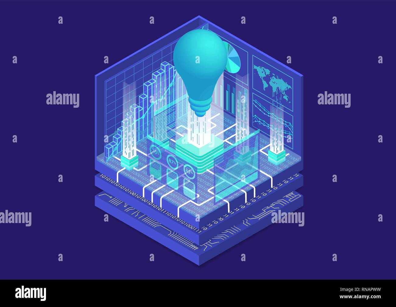 Digital business innovation concept with symbol of light bulb and ...