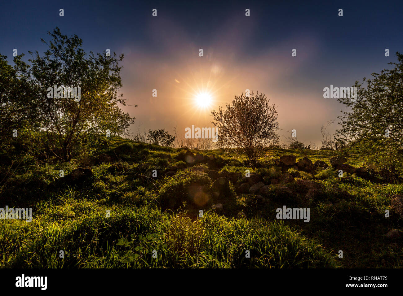 sun over the hill, Israel Stock Photo - Alamy