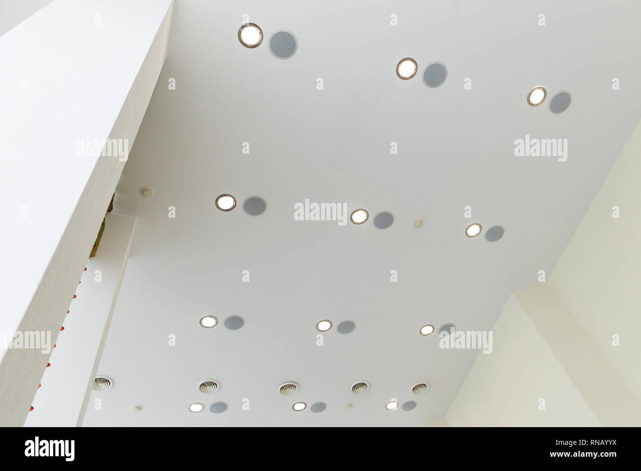 Modern layered ceiling with embedded lights and stretched ceiling inlay ...