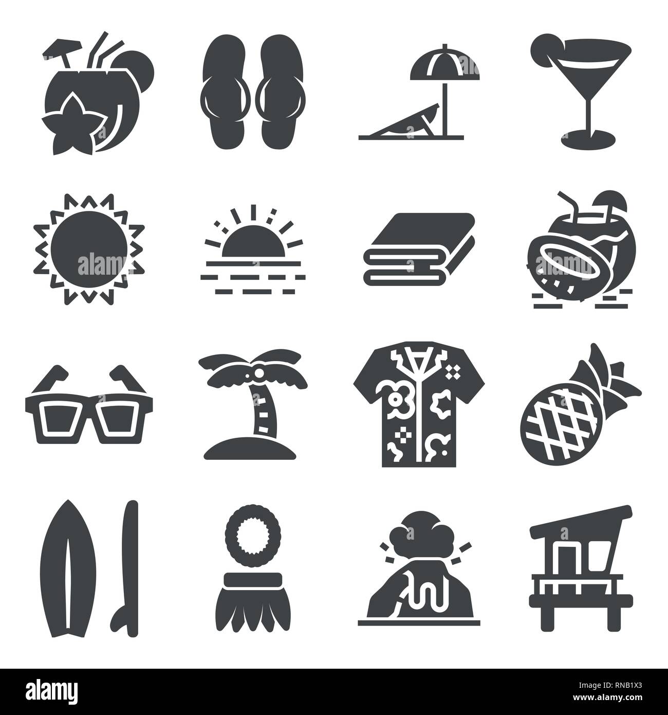 Tropical summer, hawaii icon set with white background. Vector ...