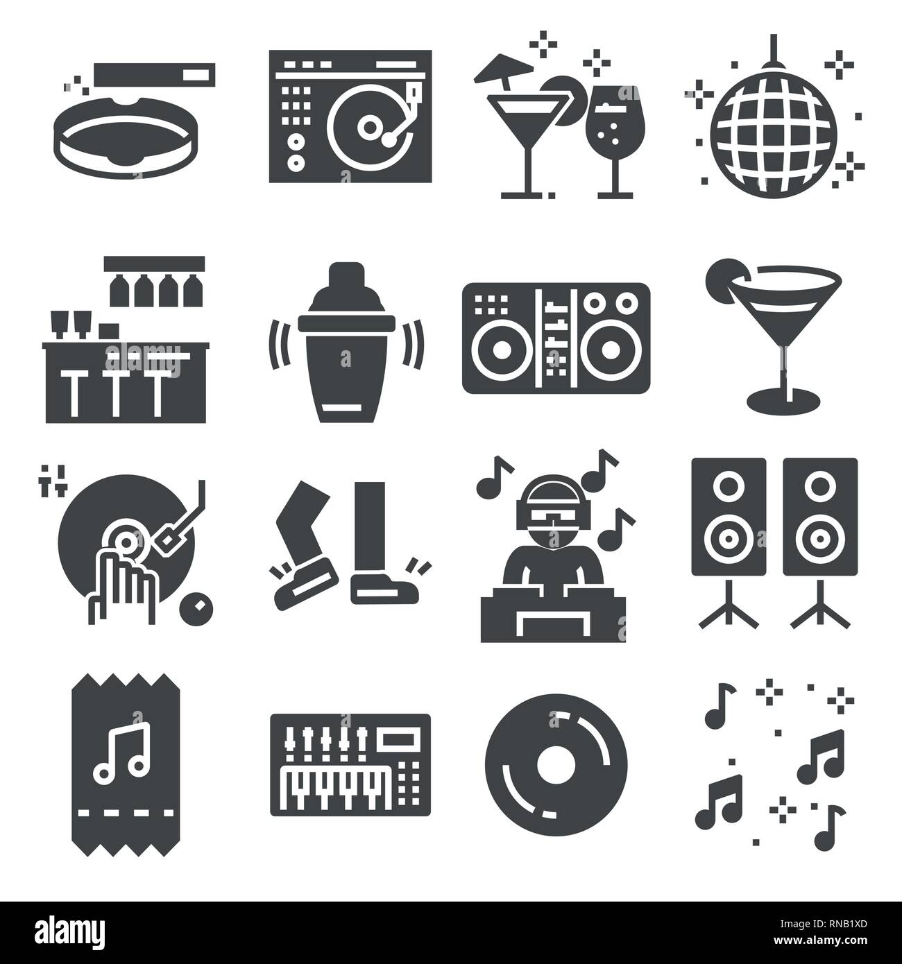 Disco Club or Night Club Icons Thin Vector Illustration Set Stock ...