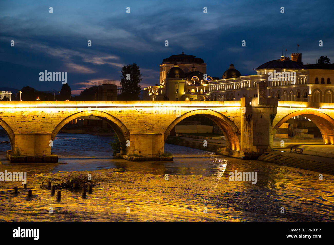 Old Stone Bridge across the Vardar River, Skopje, Macedonia Stock Photo ...