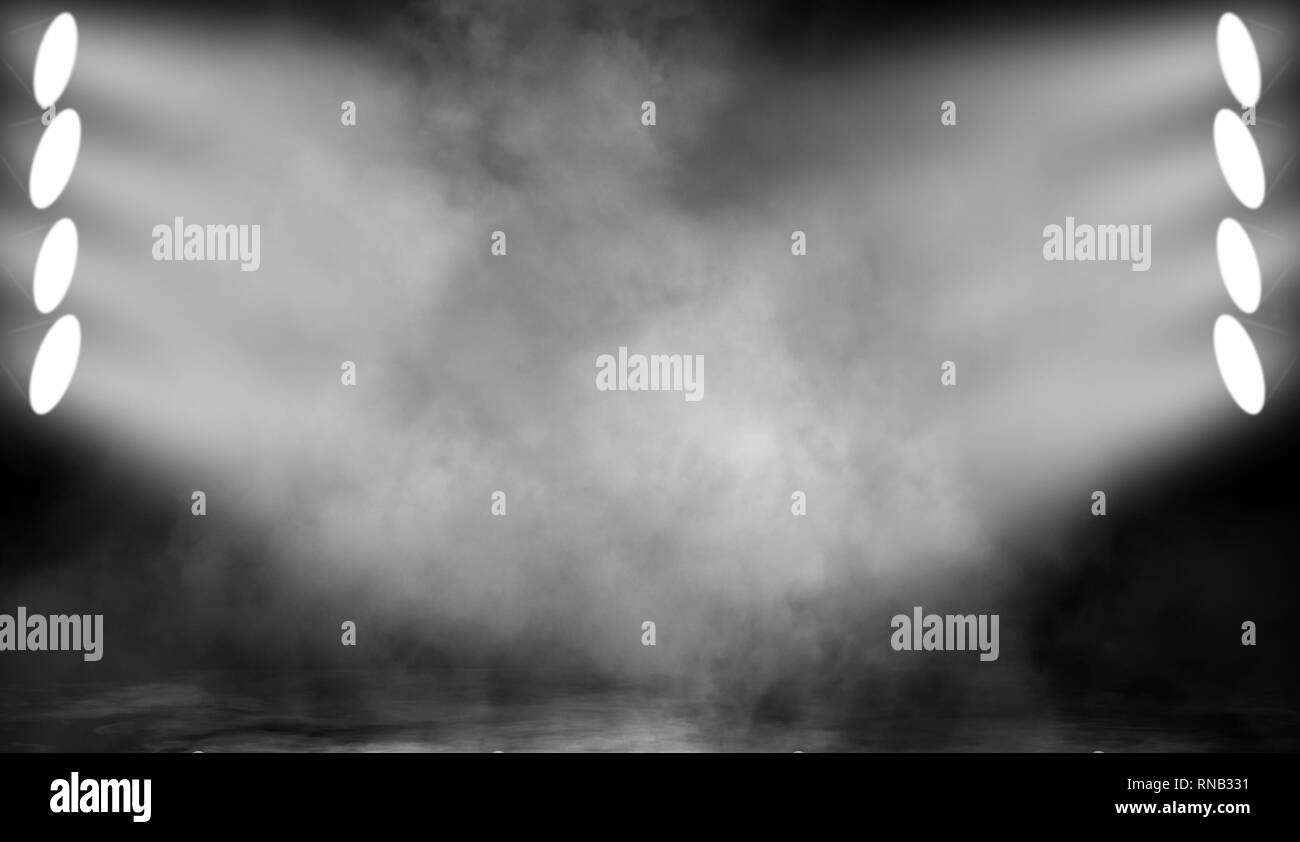 Projector spotlight on the floor . Beautfiul white performance stage ...