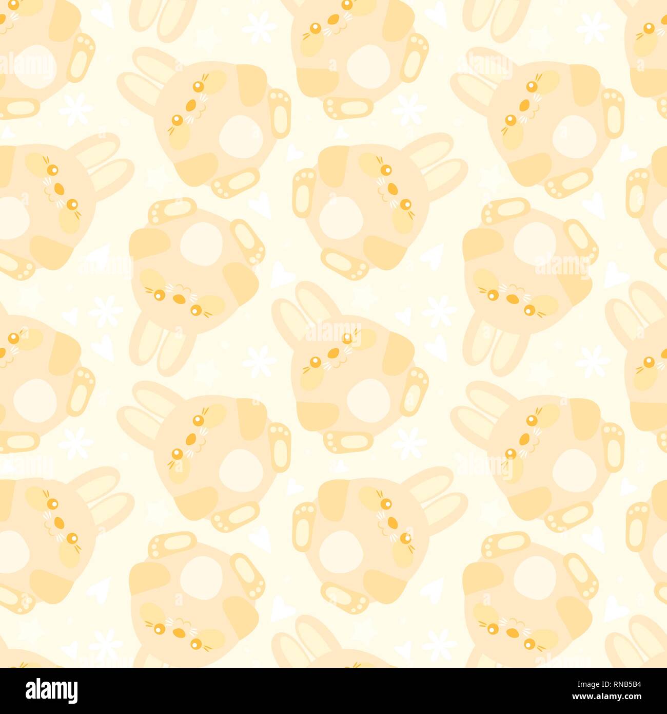 Cute light yellow seamless pattern with bunnies in kawaii style Stock ...