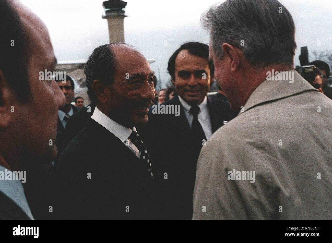 1980 - President Anwar Sadat of Egypt is welcomed by Secretary of State ...