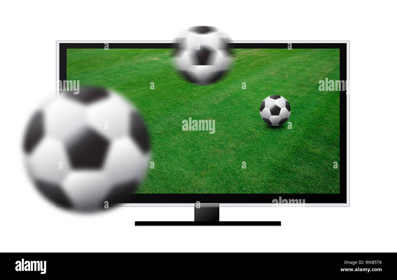 3d Tv screen with soccer field and ball Stock Photo - Alamy