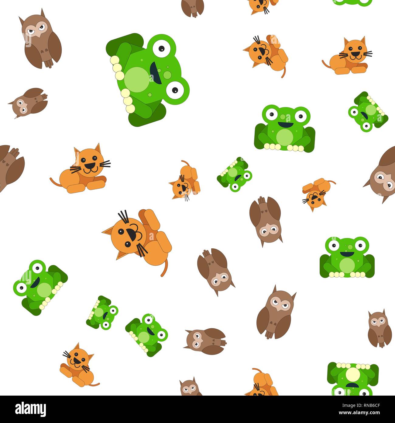 Seamless pattern of frogs cats and owls. Vector illustration in cartoon ...