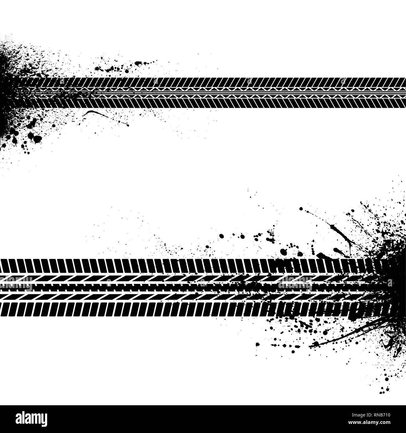 Set of two black grunge tire track silhouettes isolated on white ...