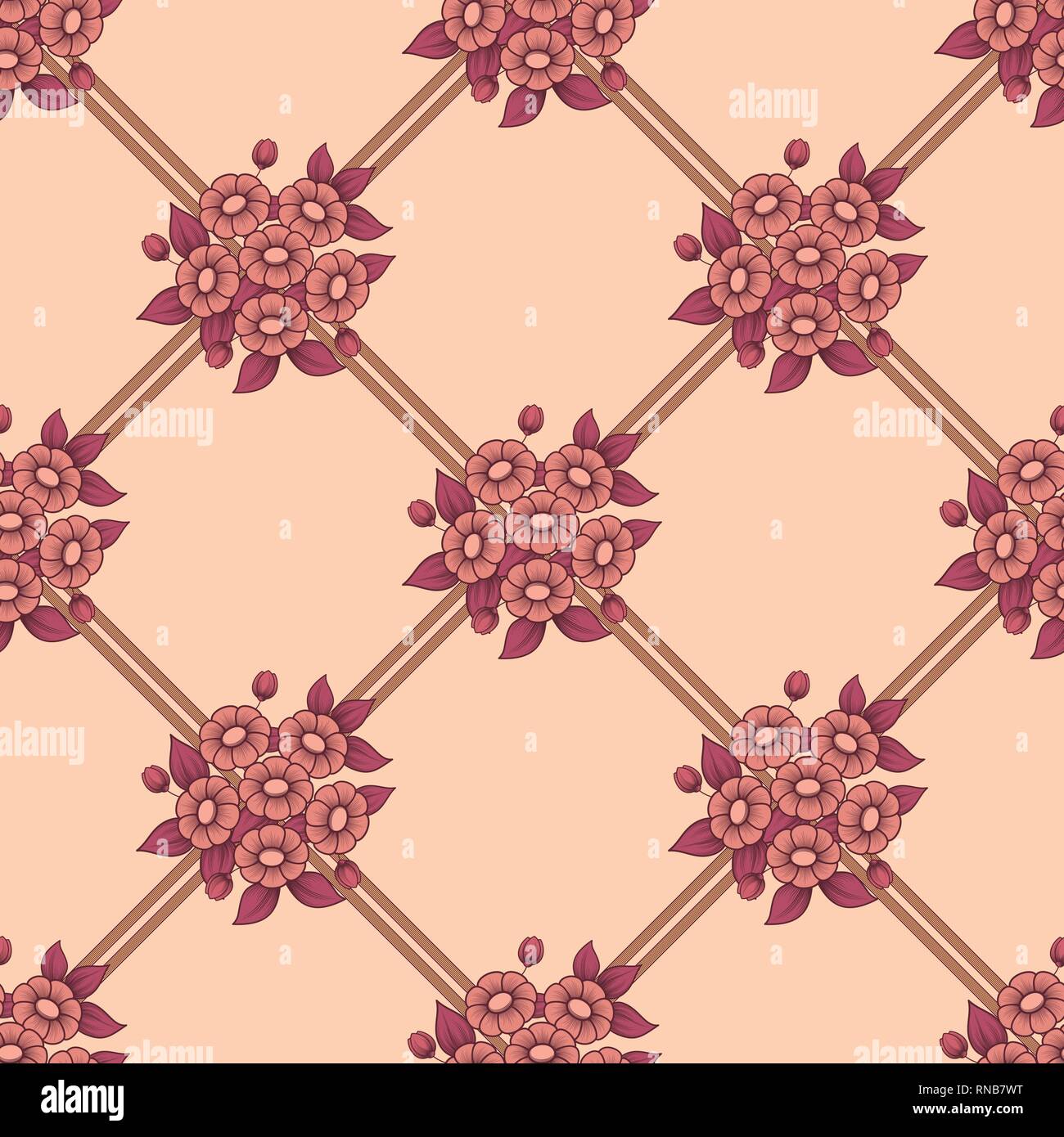 Seamless floral background with coral daisy bouquets pattern Stock ...