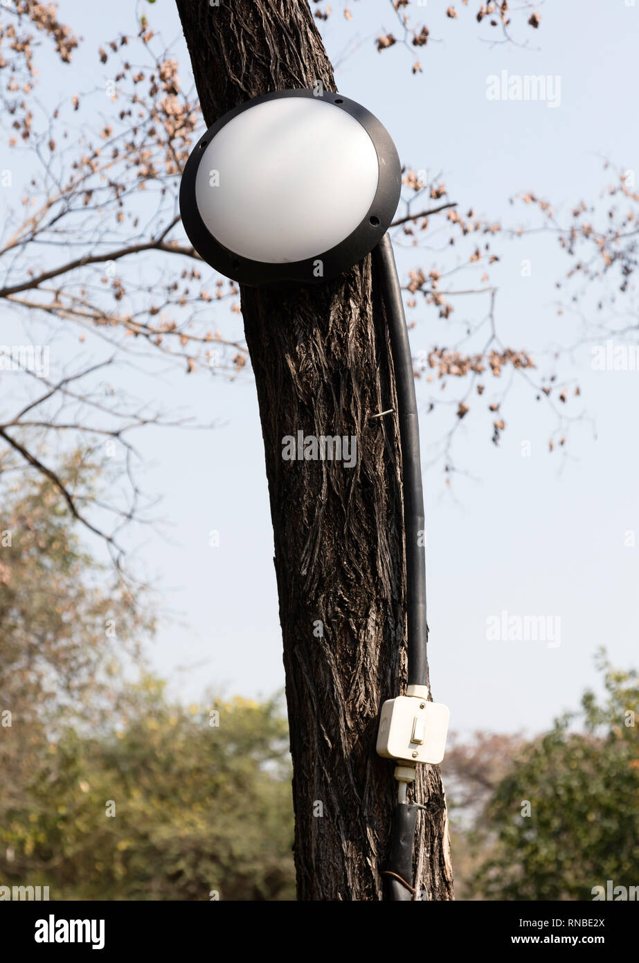 Power supply on a campsite in Botswana - Selective focus Stock Photo ...