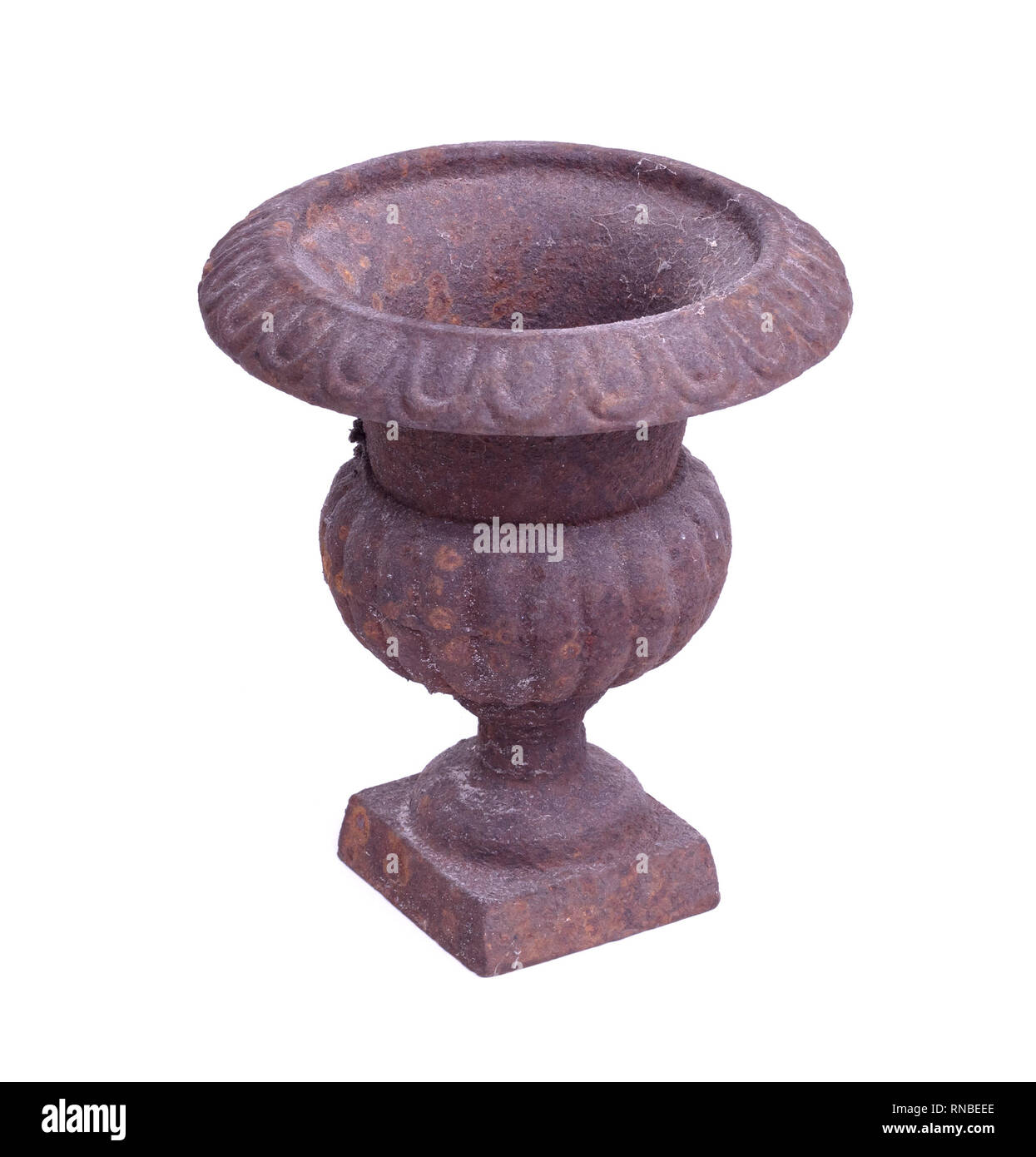 Empty plant pot isolated, small and made from metal - Very rusty Stock ...