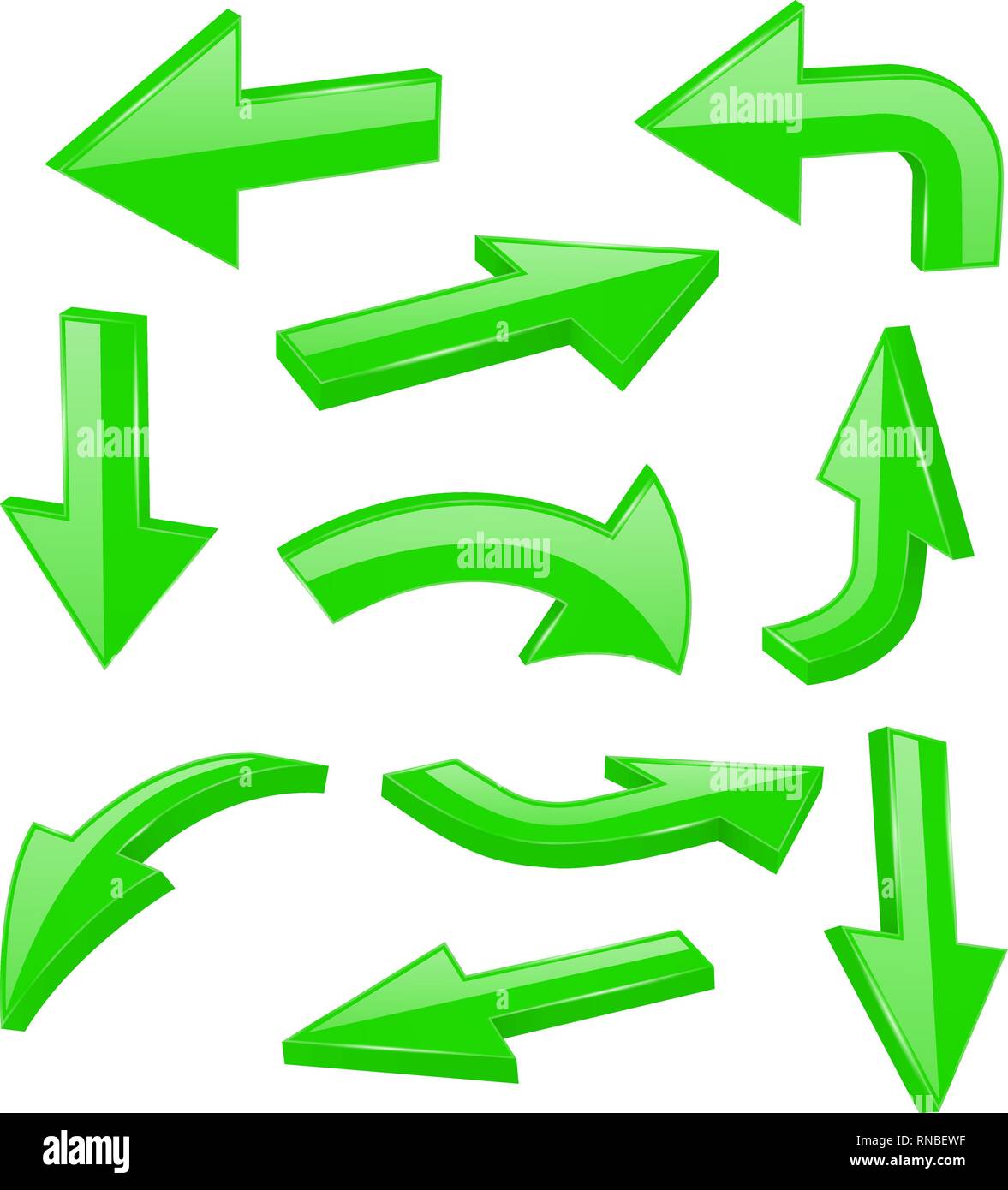 Green bold arrows. 3d shiny signs Stock Vector Image & Art - Alamy