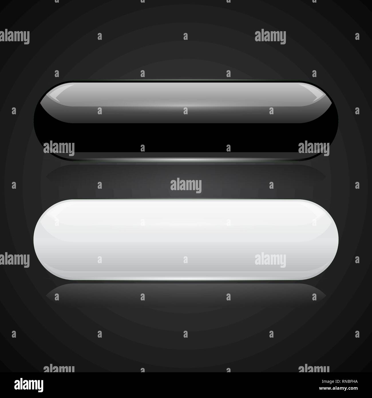Black and white oval buttons. 3d glossy icons on black background Stock ...
