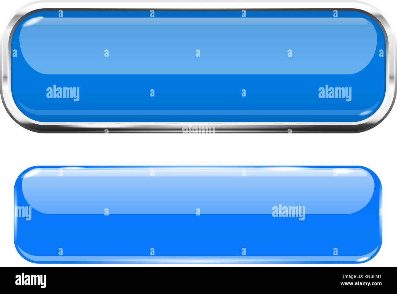 Blue glass buttons. Web 3d shiny rectangle icons with and without metal ...