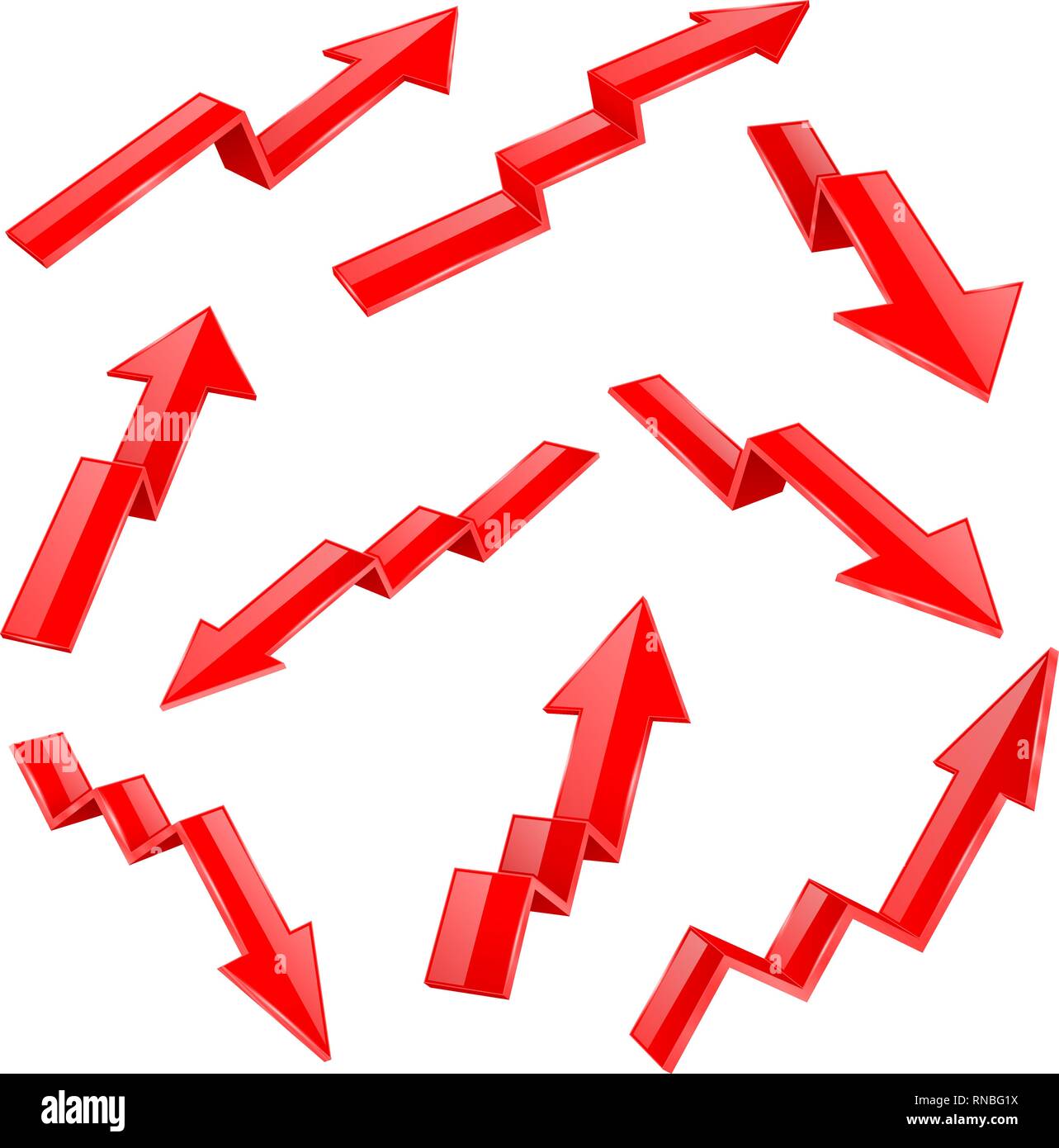 Financial indication arrows set. Red 3d shiny icons Stock Vector Image ...