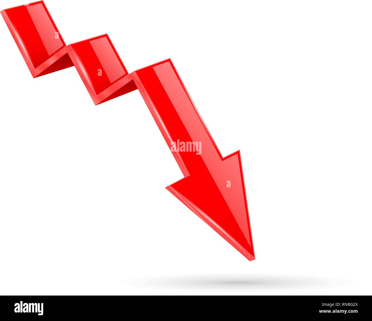 Red indication arrow. Moving down 3d financinal sign Stock Vector Image ...
