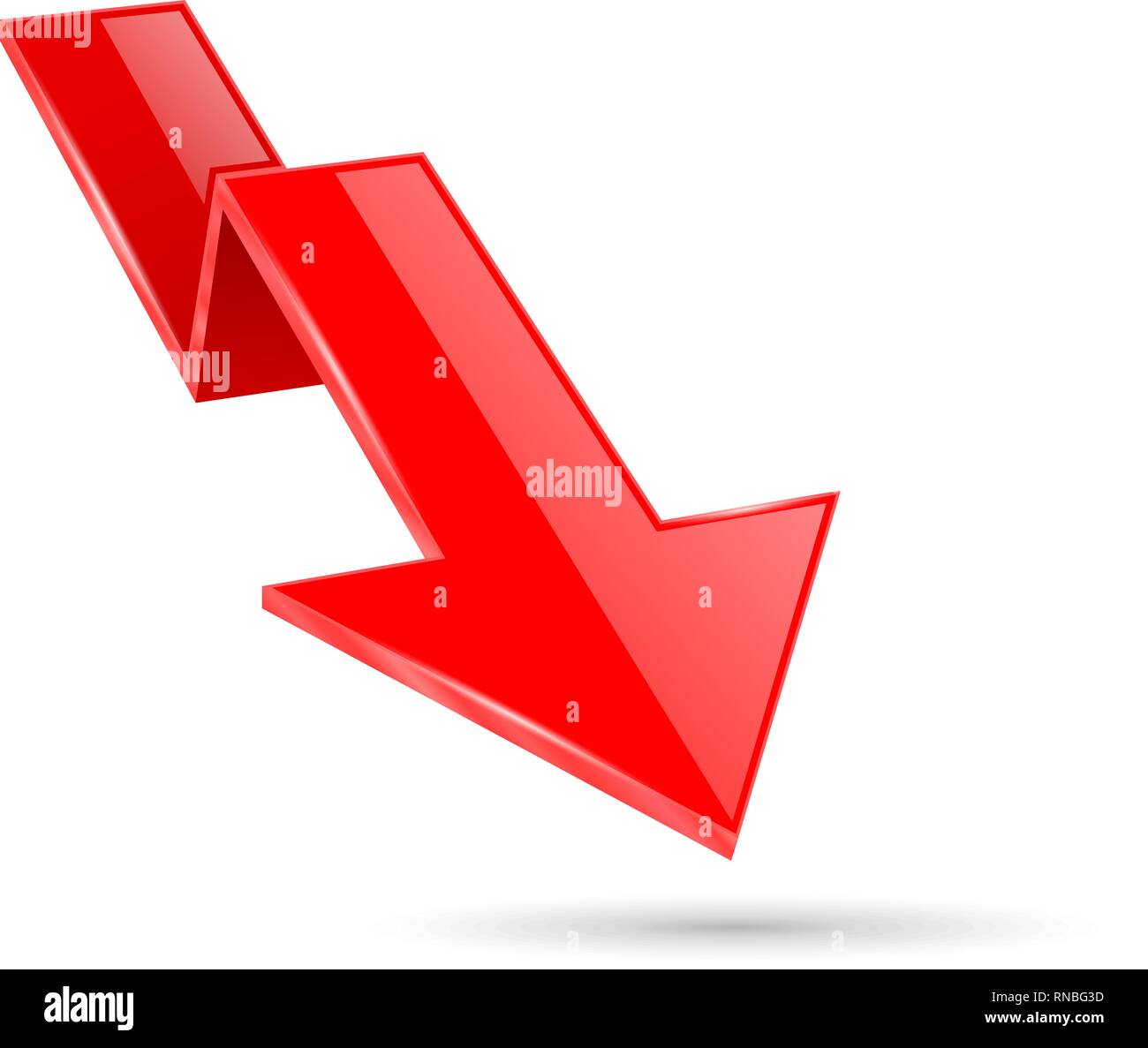 Red indication arrow. Moving down 3d financinal sign Stock Vector Image ...