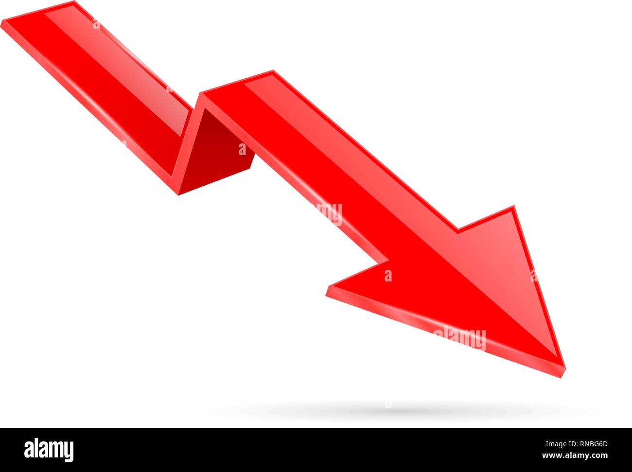 Red indication arrow. Moving down 3d financinal sign Stock Vector Image ...