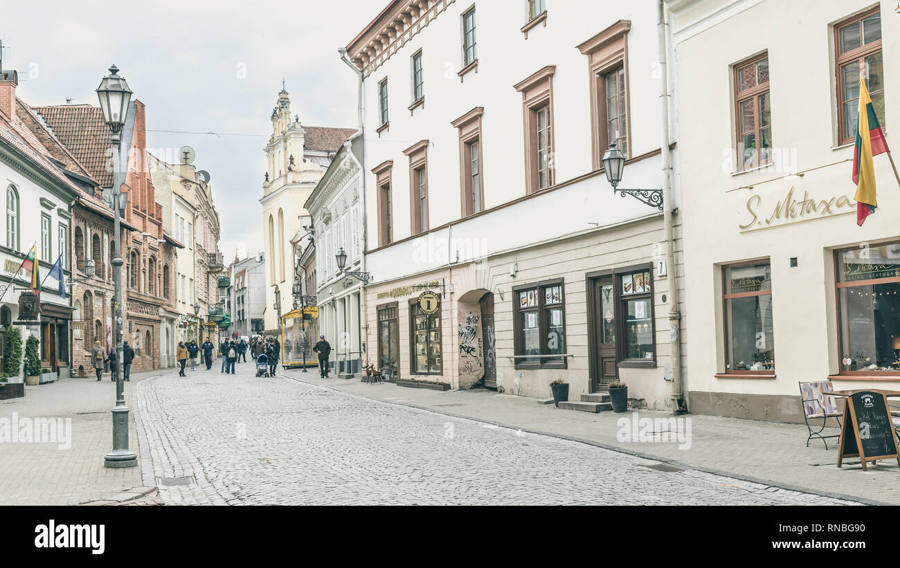 Vilnius, Lithuania - March, 11, 2017: Street view main shopping street ...