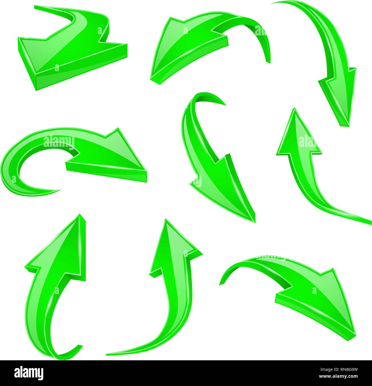 Green 3d shiny arrows. Set of bent icons Stock Vector Image & Art - Alamy
